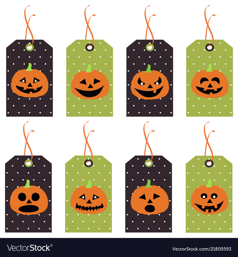 Set cute halloween pumpkins tags Royalty Free Vector Image