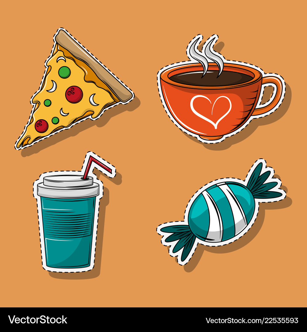 Set food and drinks cartoons Royalty Free Vector Image