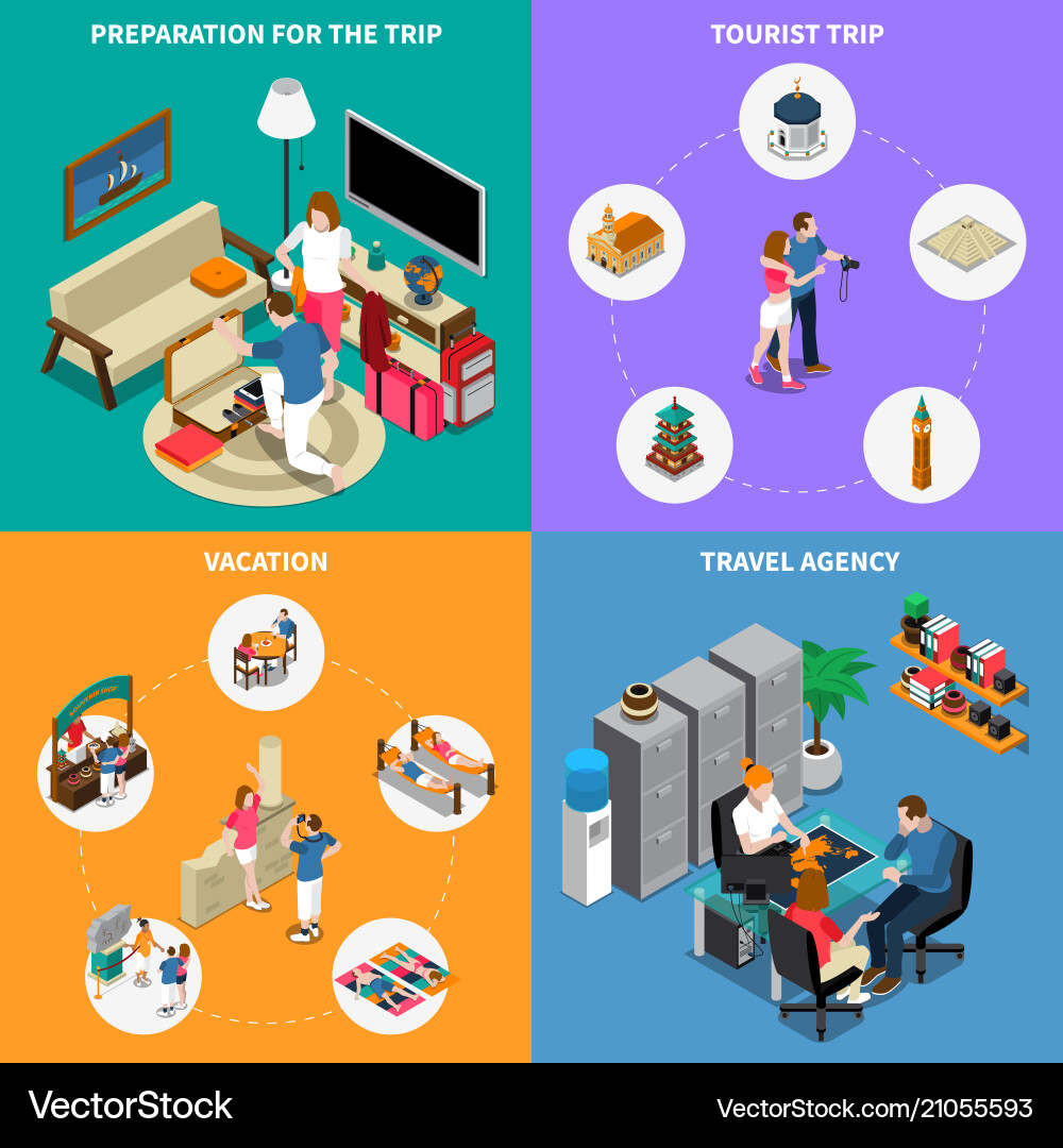 Travel agency 2x2 design concept Royalty Free Vector Image