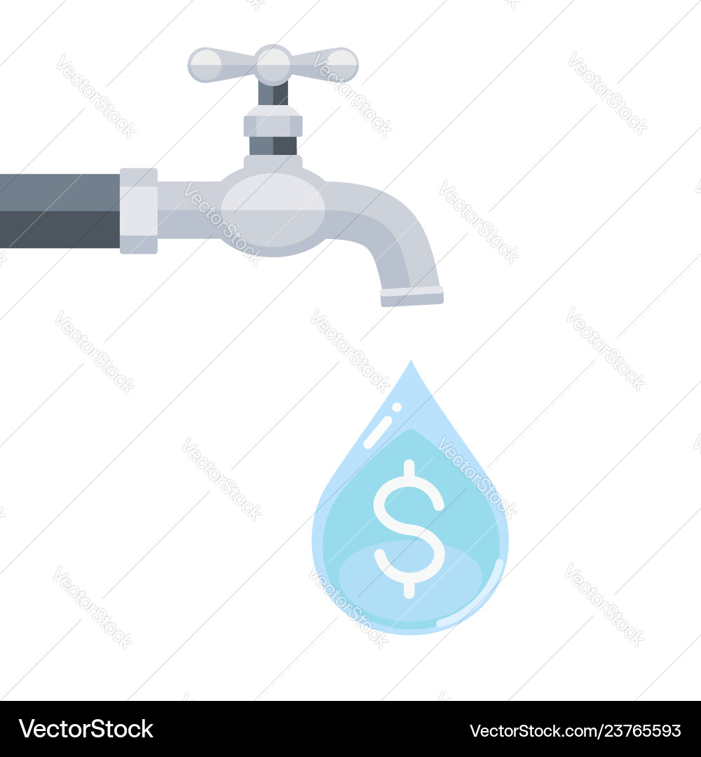Water tap with dollar sign inside water drop Vector Image