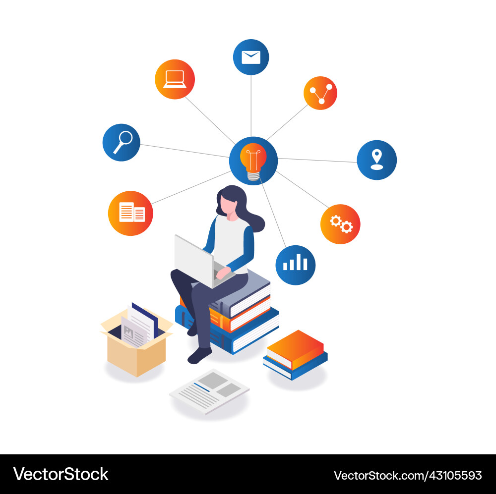 Woman digging for information on the internet Vector Image