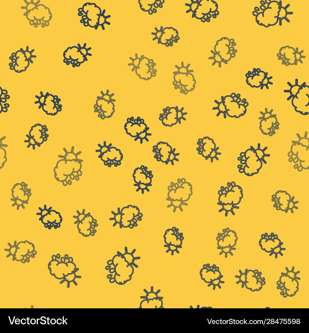 Blue line cloud with rain and sun icon isolated Vector Image