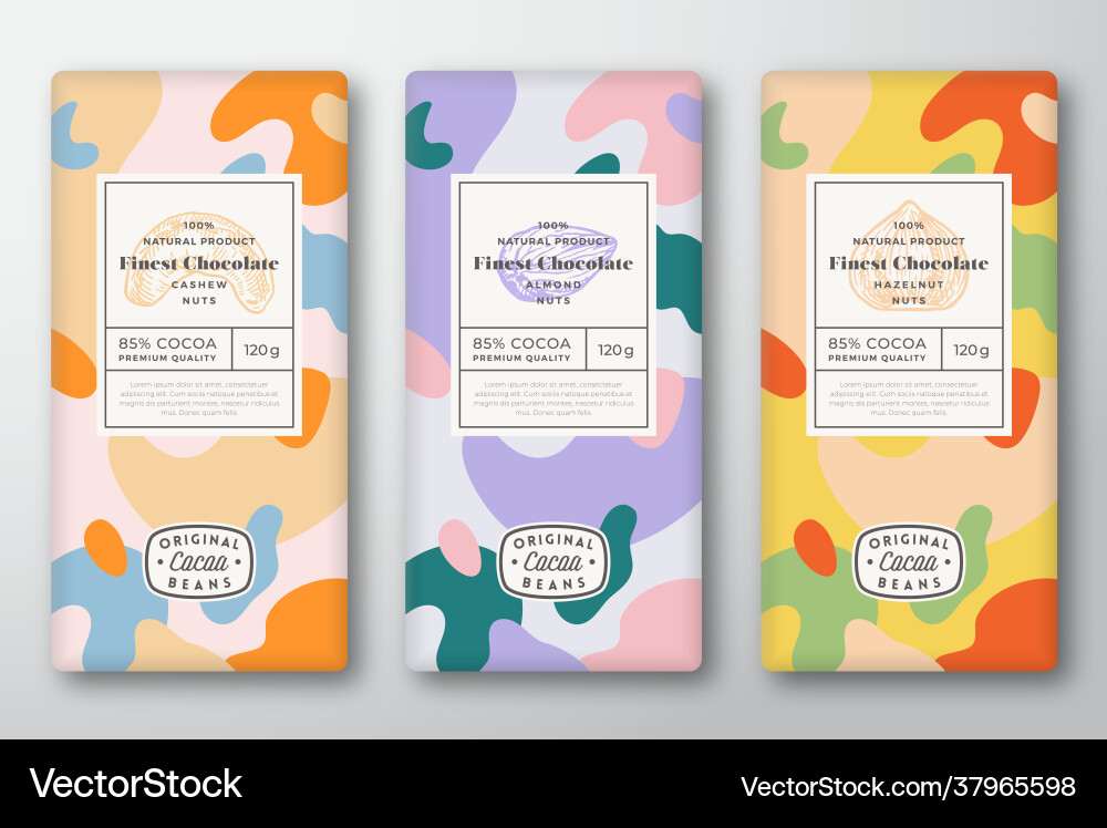 Chocolate labels set abstract packaging Royalty Free Vector