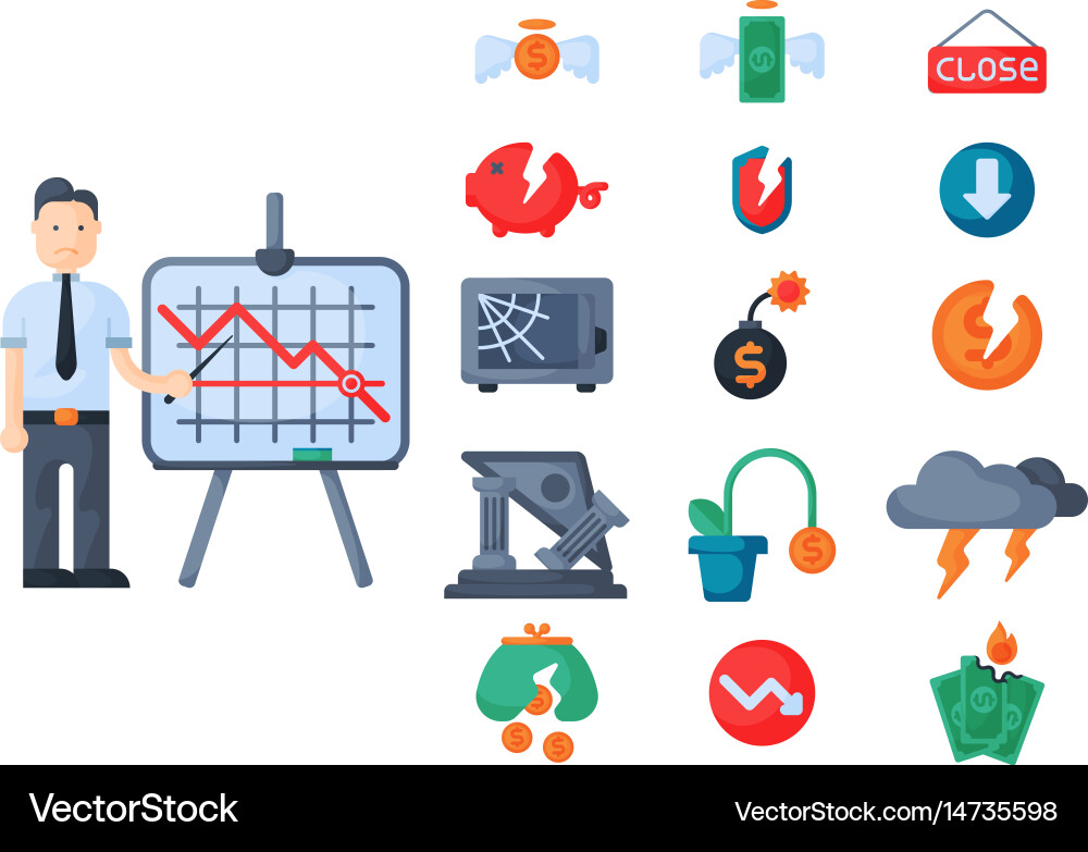 Crisis symbols concept problem economy banking Vector Image