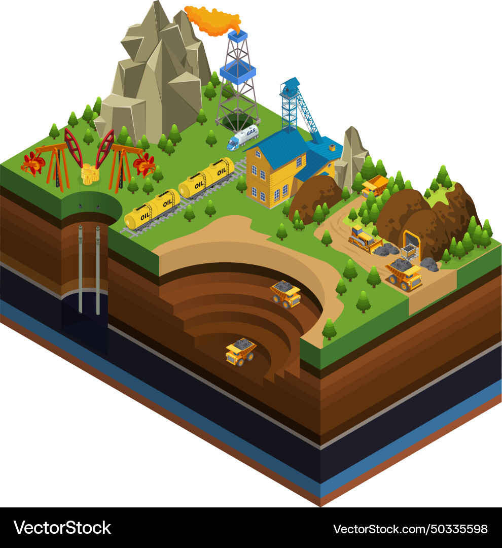 Isometric oil and mining industry concept Vector Image