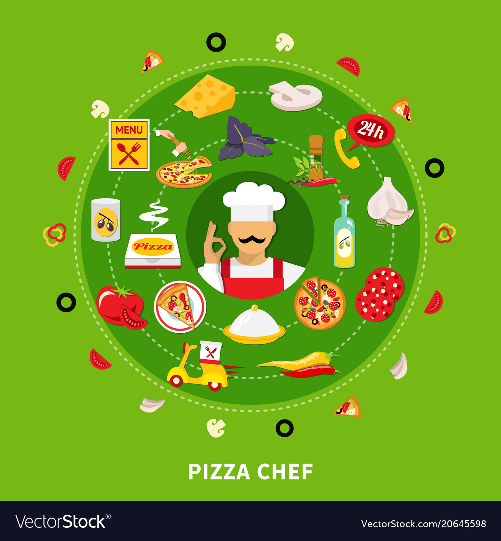 Pizza maker round composition Royalty Free Vector Image