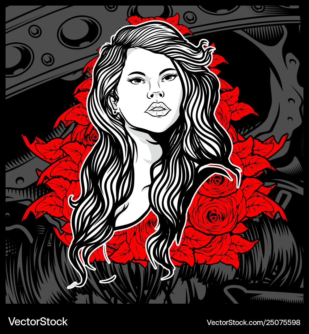 Vintage style young lady with roses Royalty Free Vector