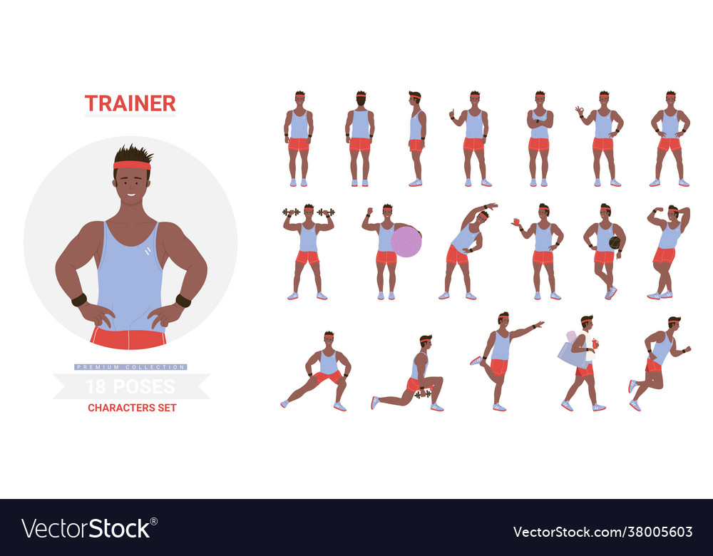 African american black sport trainer man poses set