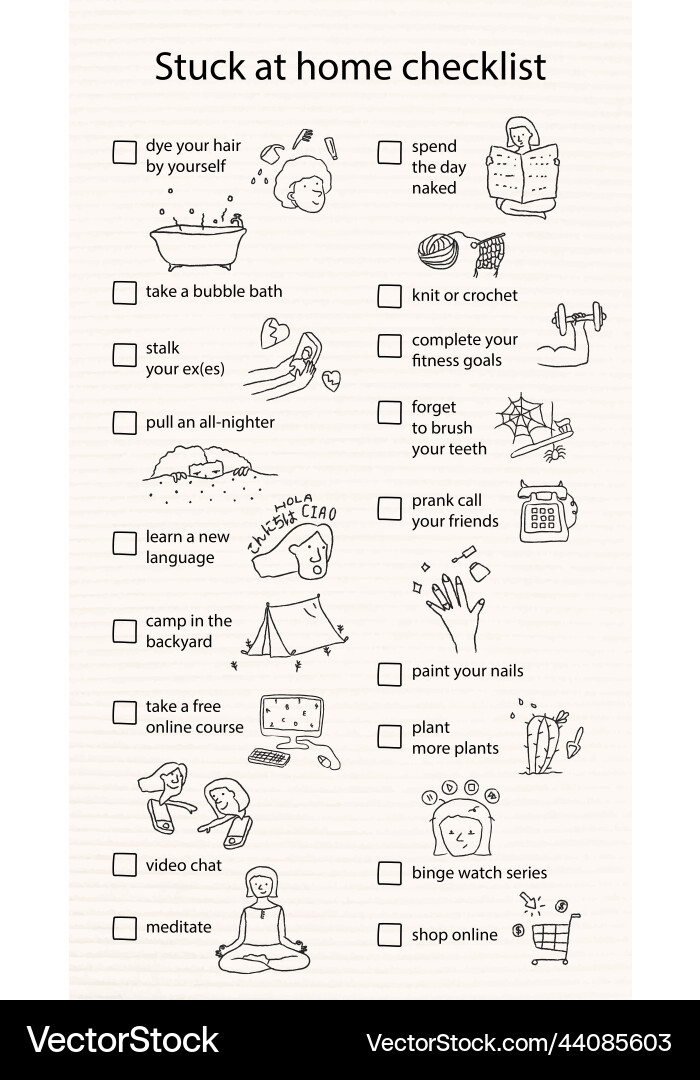 Stuck at home checklist Royalty Free Vector Image