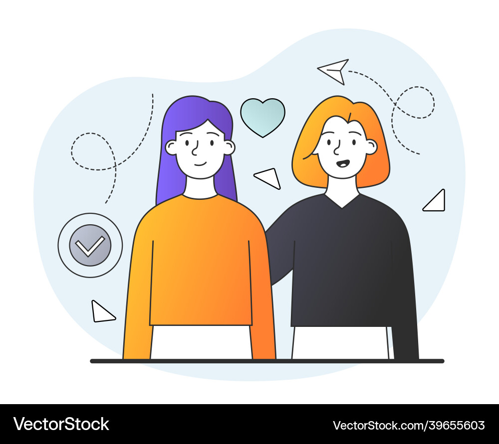 Two cute cheerful female characters are standing Vector Image