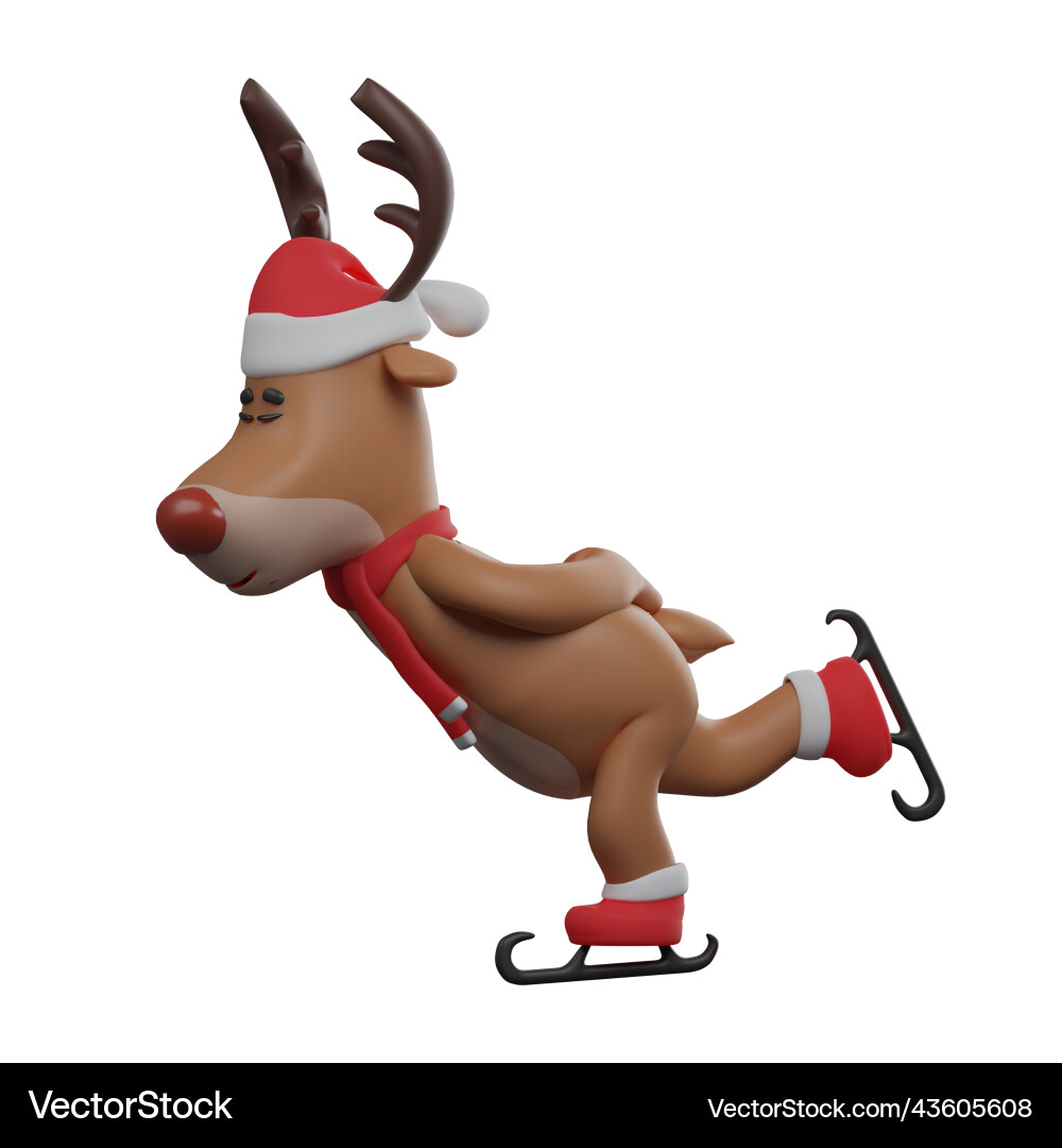 3d christmas deer cartoon playing ice Royalty Free Vector