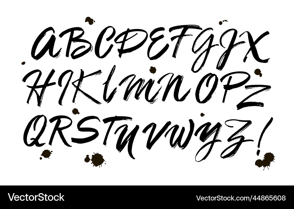 Acrylic brush style hand drawn alphabet Royalty Free Vector