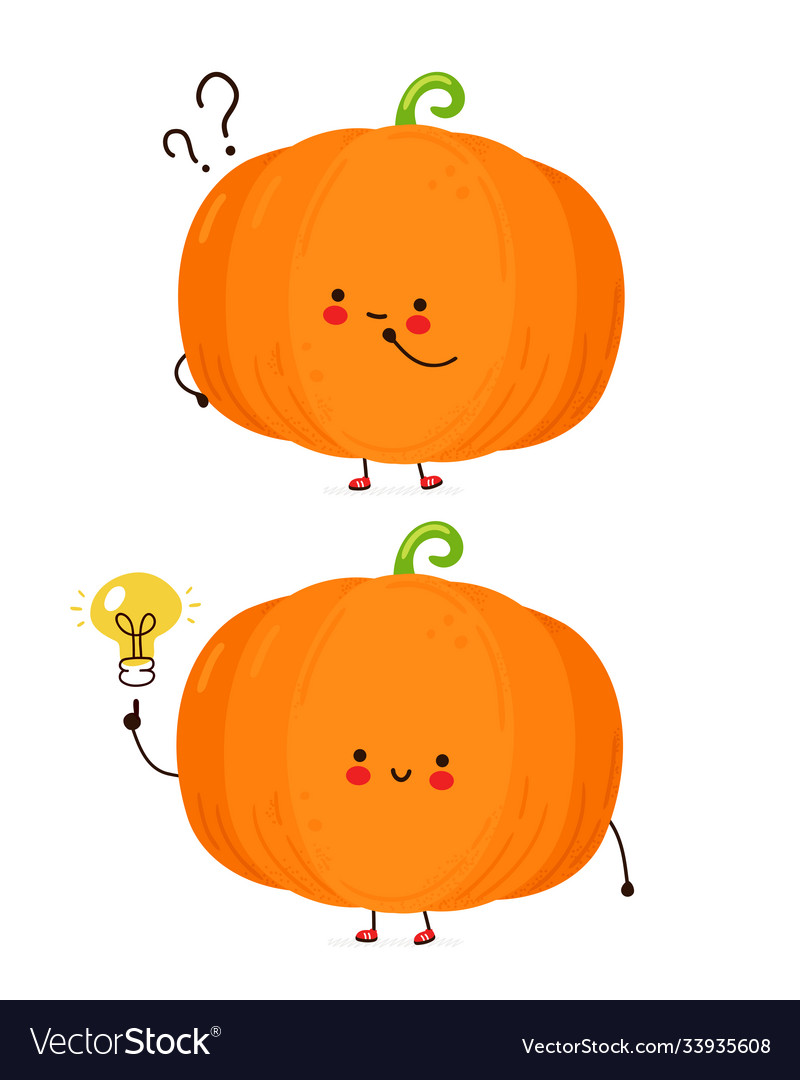 Cute pumpkin with question mark and idea lightbulb