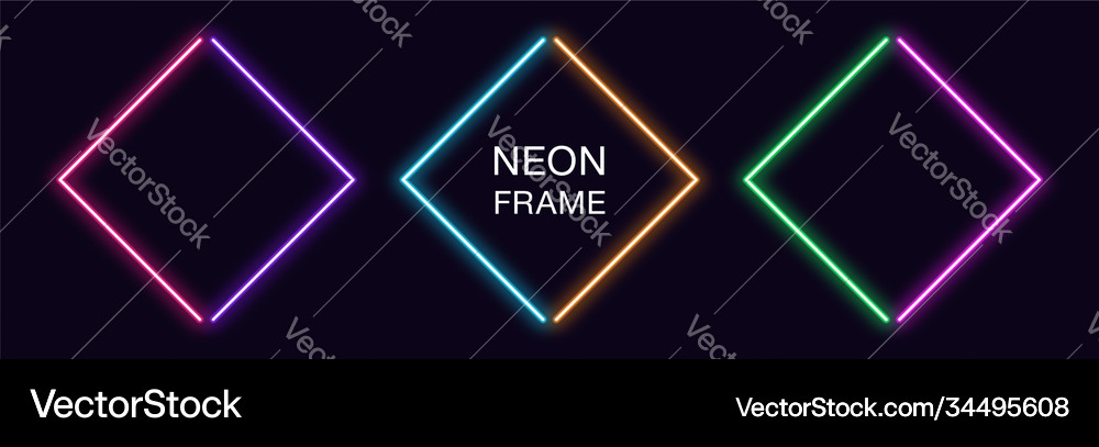 Neon rhomb frame set rhombus border in 2 Vector Image