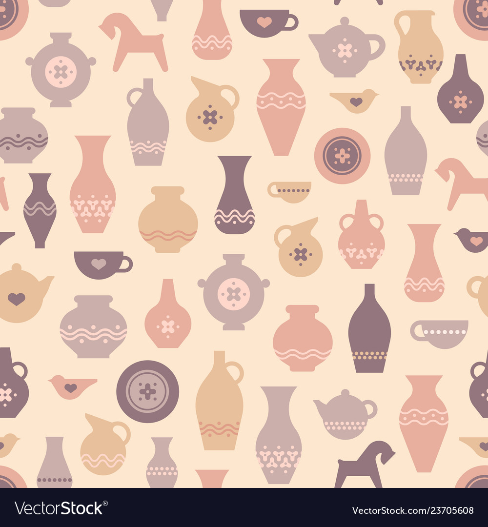Pottery seamless pattern with vases and Royalty Free Vector