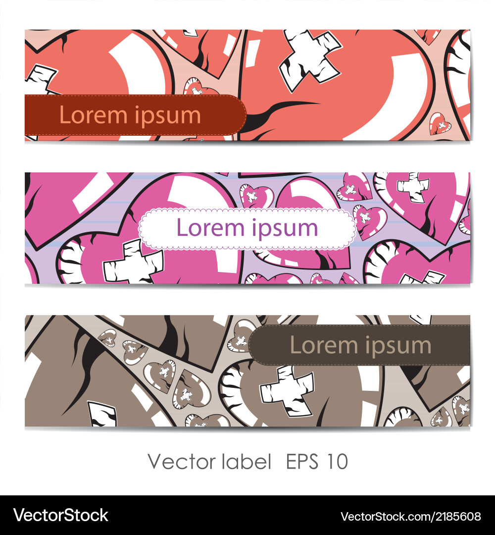 Set of three cards with hearts Royalty Free Vector Image