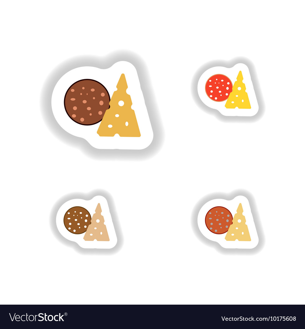 Stickers set a piece of sausage and cheese Vector Image
