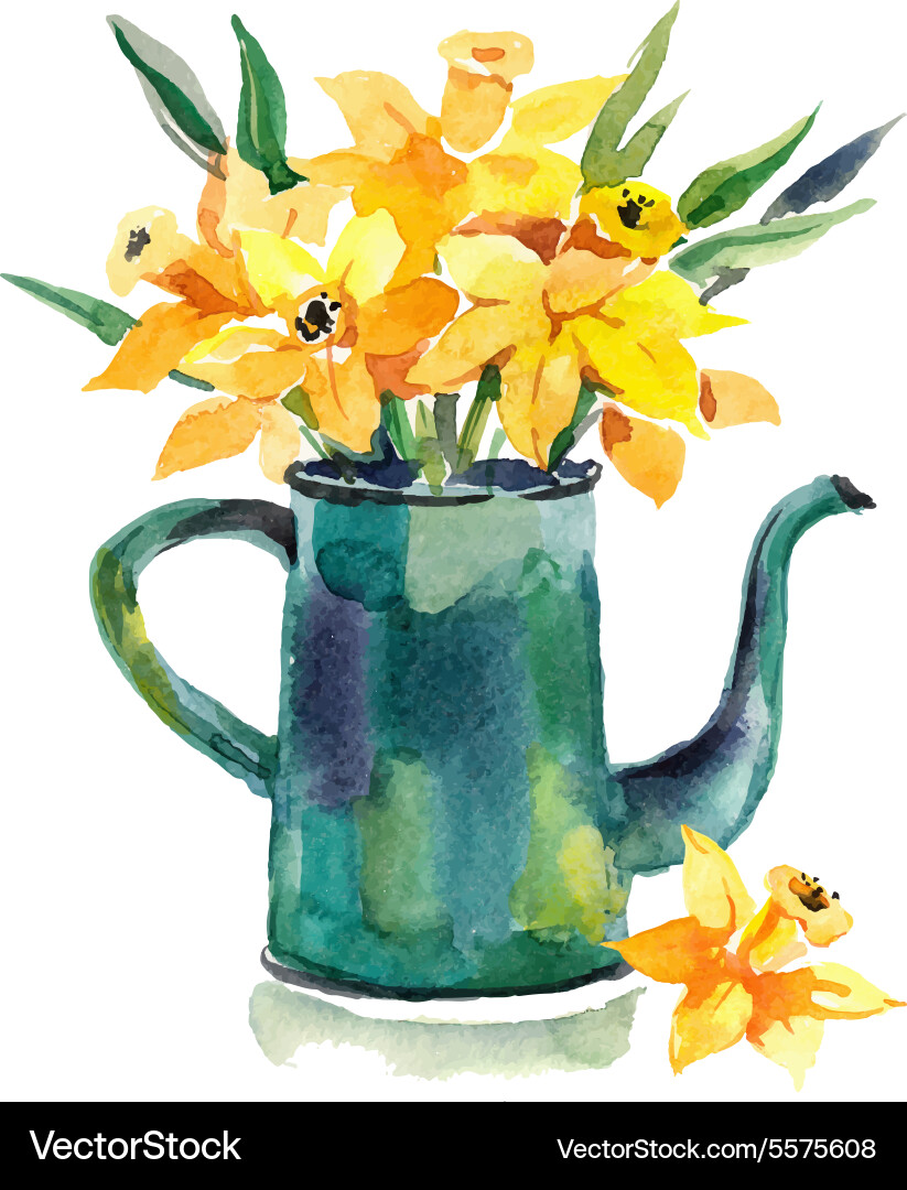 Watercolor hand drawn coffeepot with flowers Vector Image