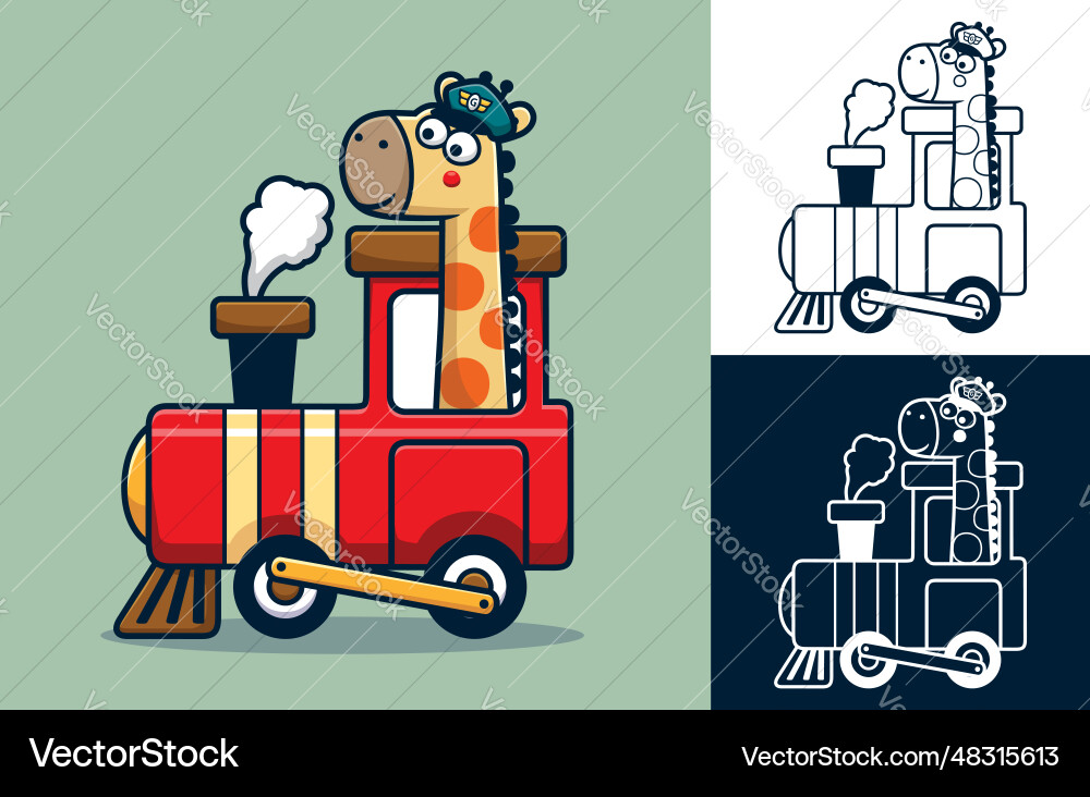 Cute giraffe cartoon on steam train Royalty Free Vector