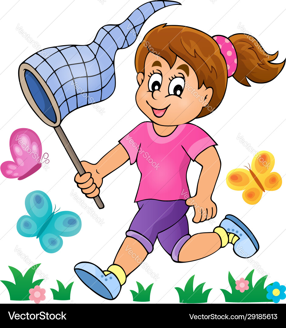 Girl chasing butterflies theme image 1 Royalty Free Vector