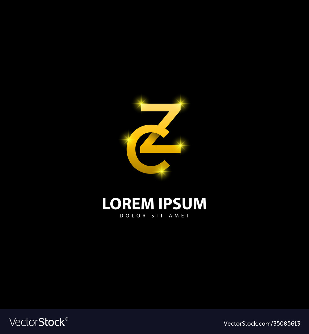 Gold letter z logo zc letter design with golden Vector Image