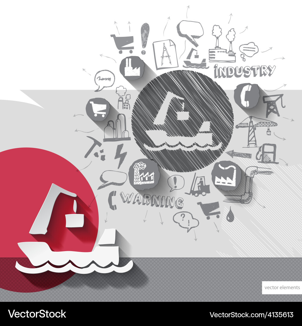 Hand drawn barge icons with icons background Vector Image