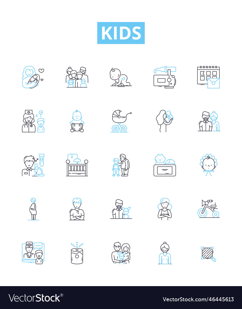 Kids line icons set children toddlers Royalty Free Vector