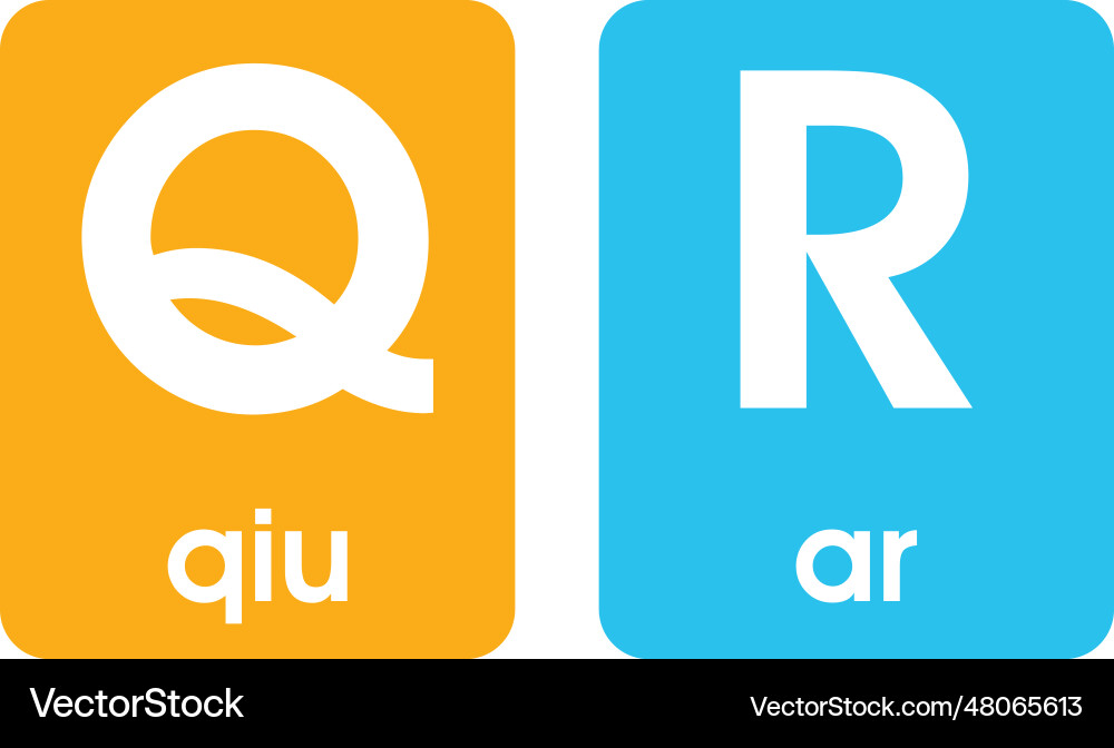 Letter q and r flash card alphabets flash cards Vector Image