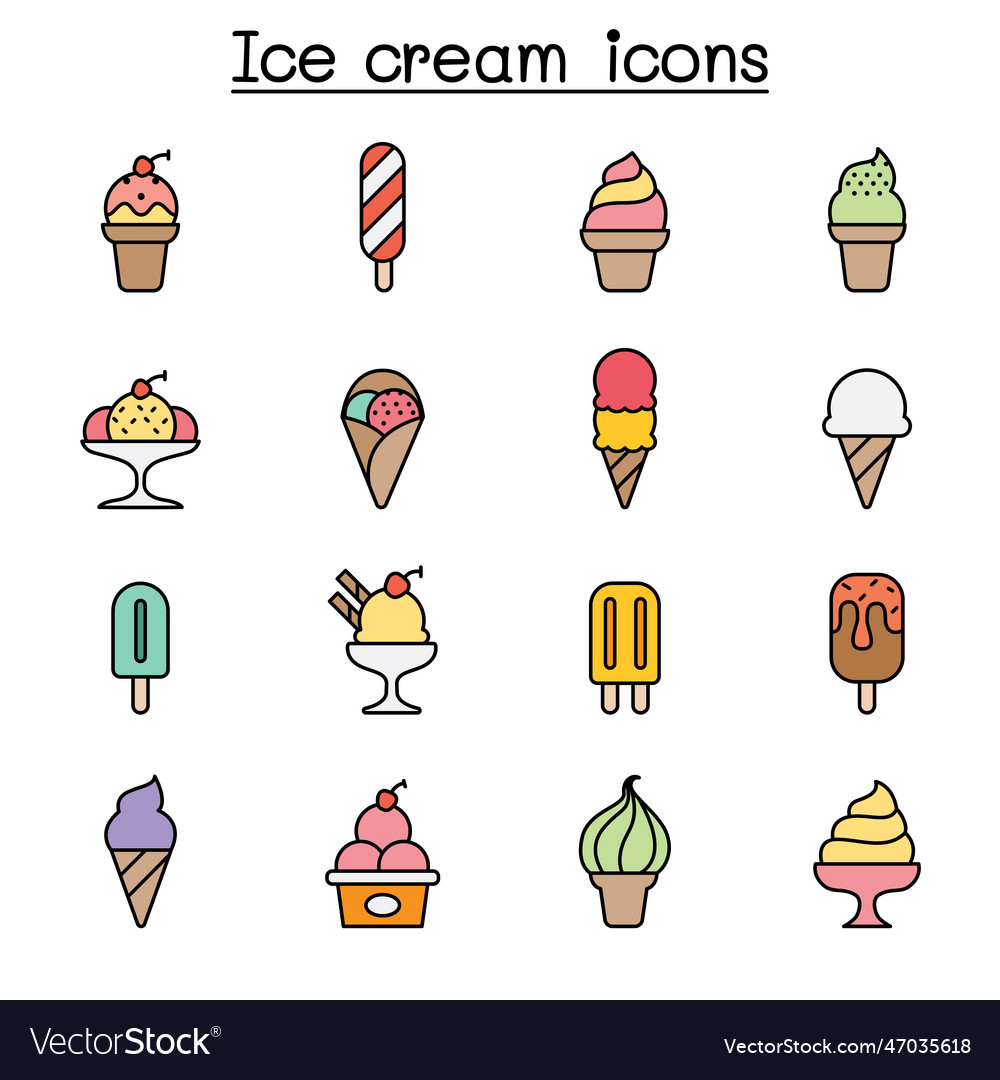 Ice cream color line icon set Royalty Free Vector Image