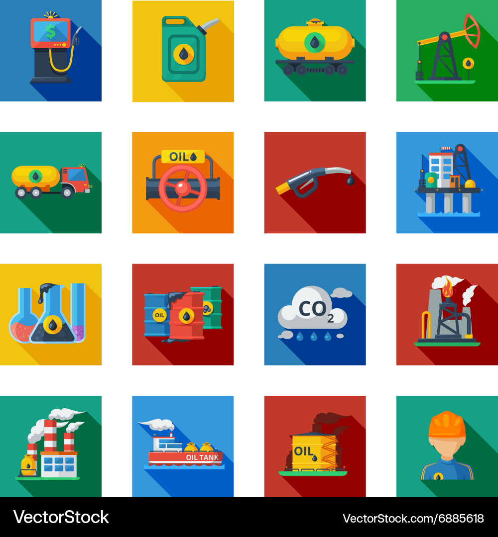 Oil industry icons flat set Royalty Free Vector Image