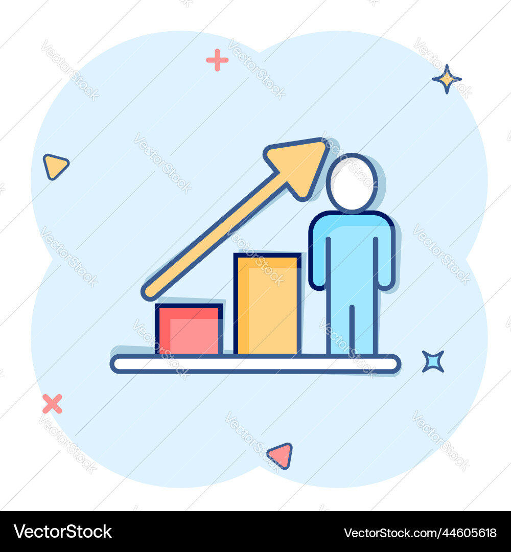 People with growth arrow icon in comic style work Vector Image