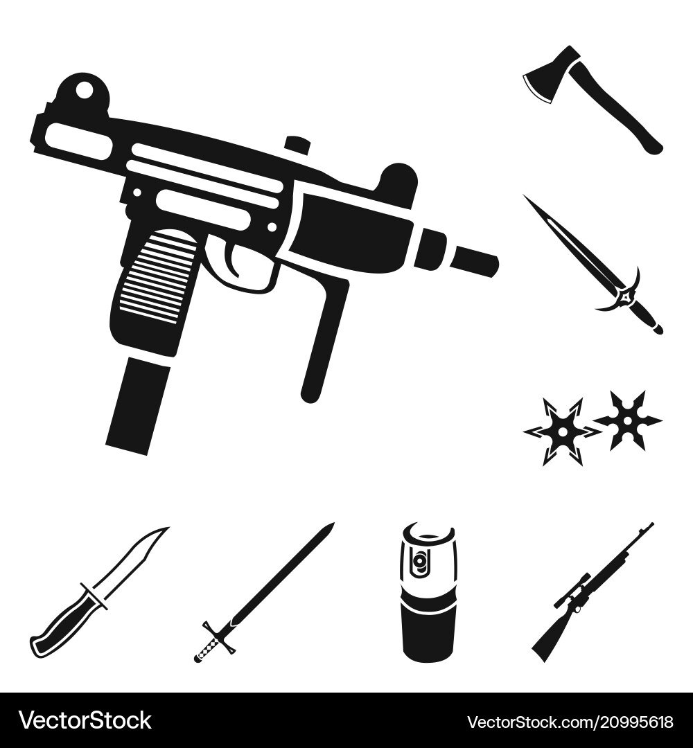 Types weapons black icons in set collection Vector Image