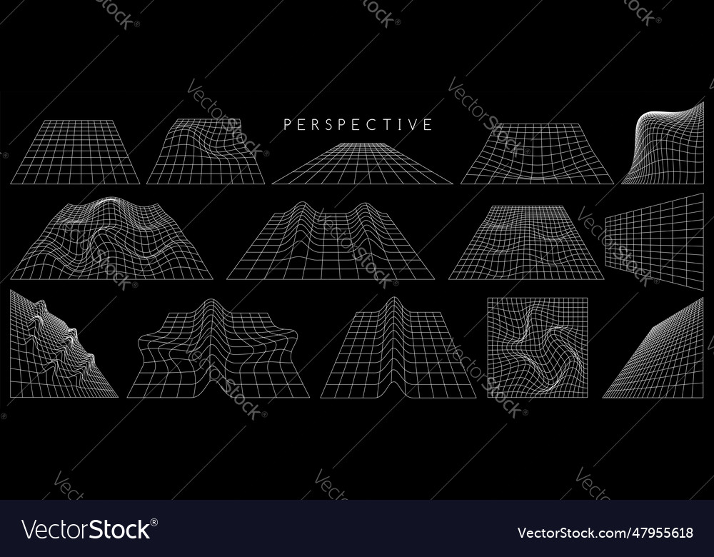 Wireframe retro futuristic perspective grids Vector Image