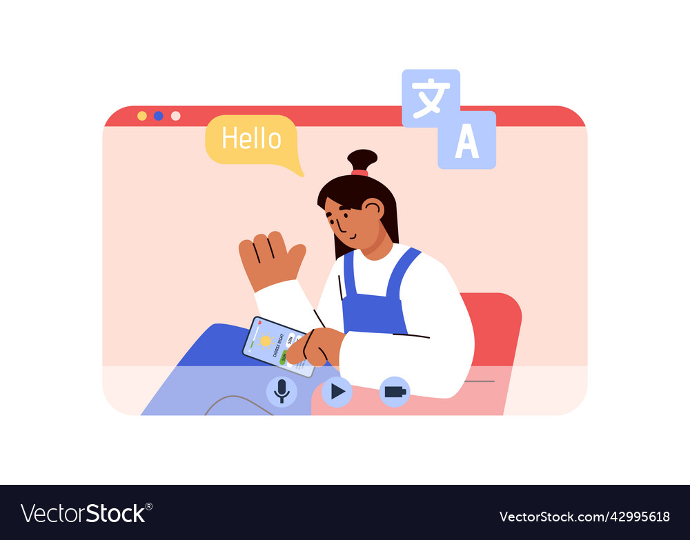 Woman student learning language online flat Vector Image