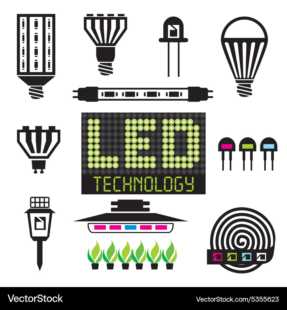 Led lighting icons set Royalty Free Vector Image