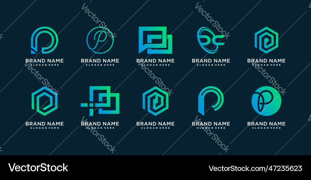 P logo collection with modern creative style Vector Image