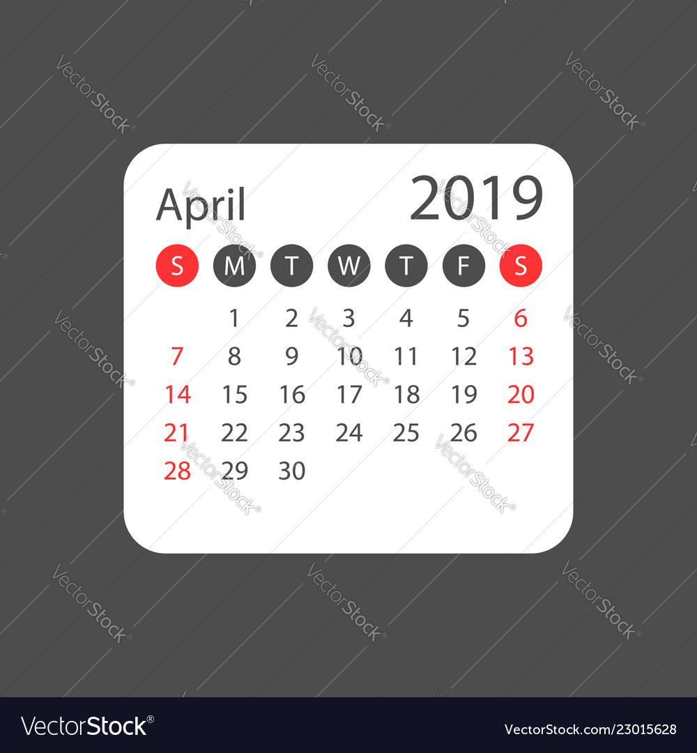 Calendar april 2019 year in simple style Vector Image