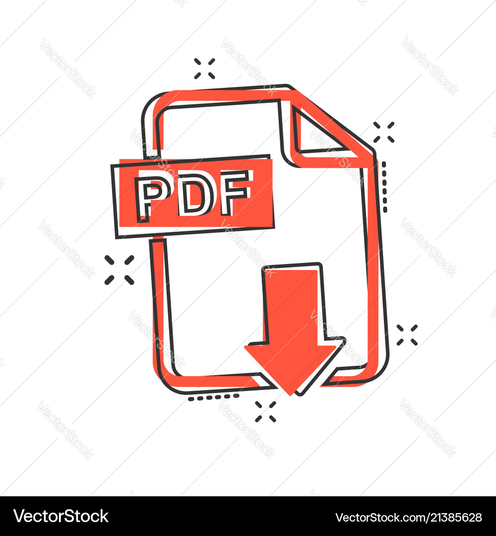 Cartoon pdf download icon in comic style Vector Image
