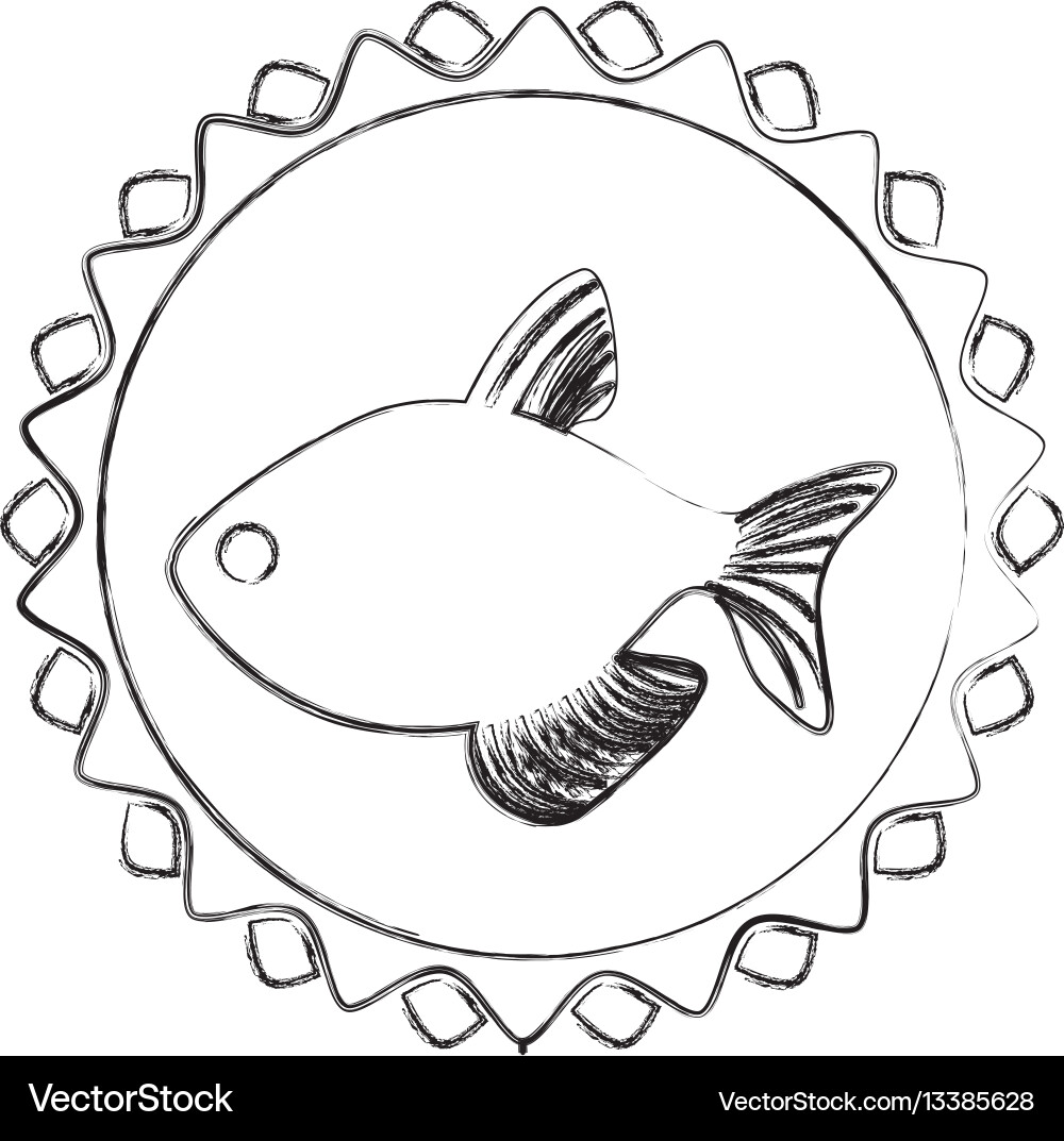 Monochrome blurred line contour with fish Vector Image