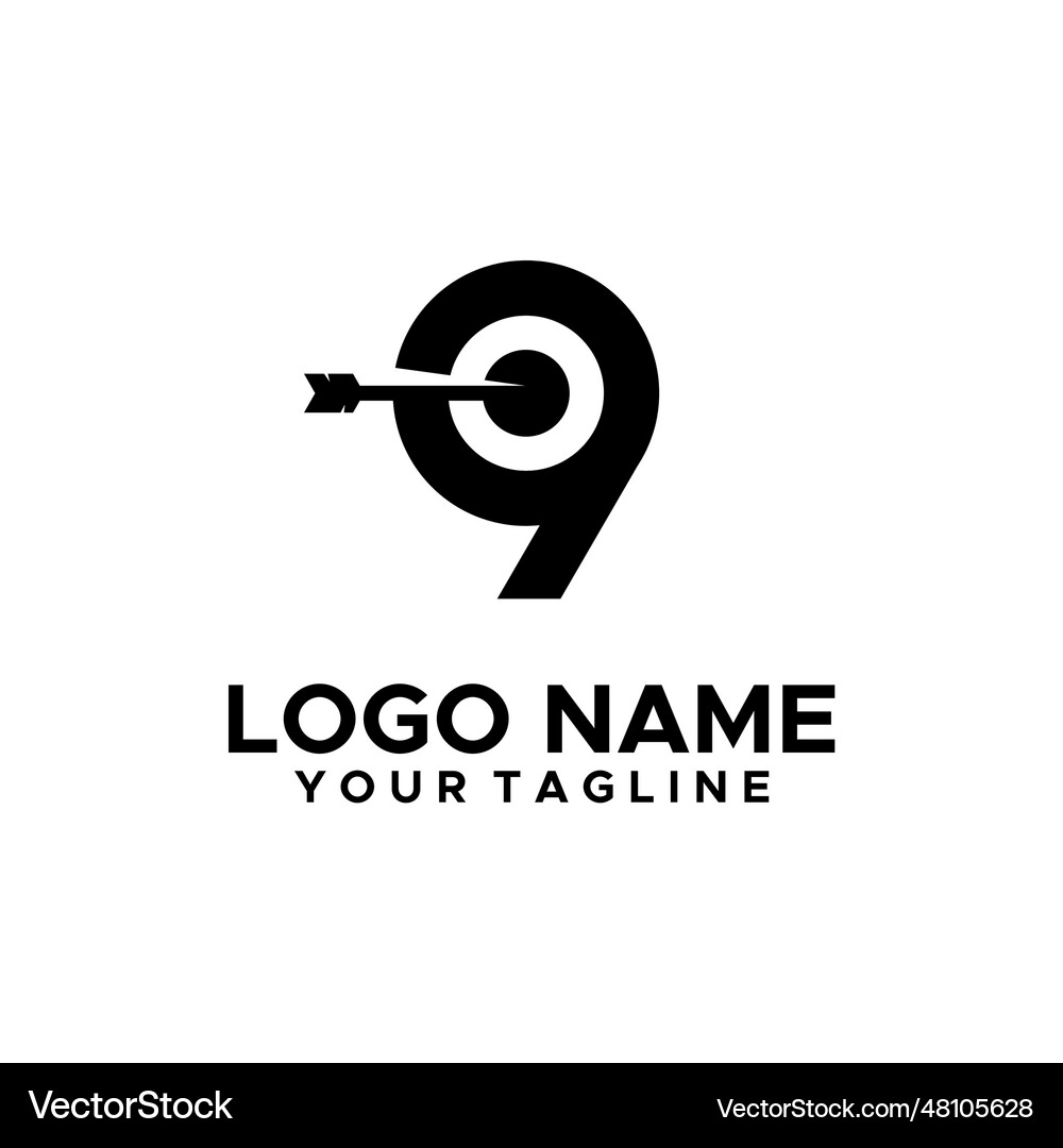 Nine and arrow bullseye target logo design Vector Image