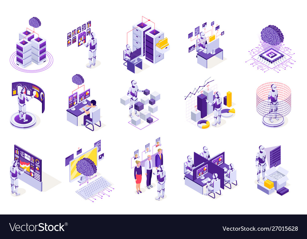 Robotics isometric icons collection Royalty Free Vector