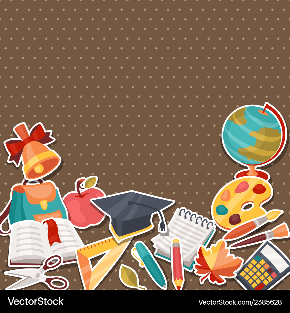 School background with education sticker icons Vector Image