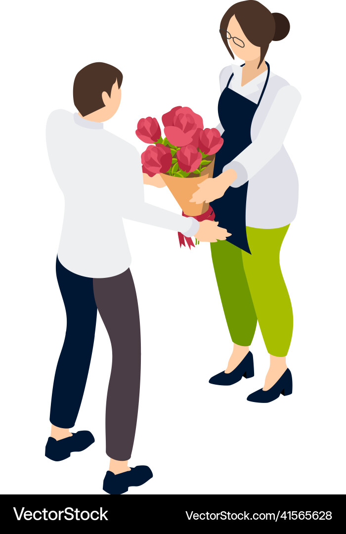 Selling flowers isometric composition Royalty Free Vector