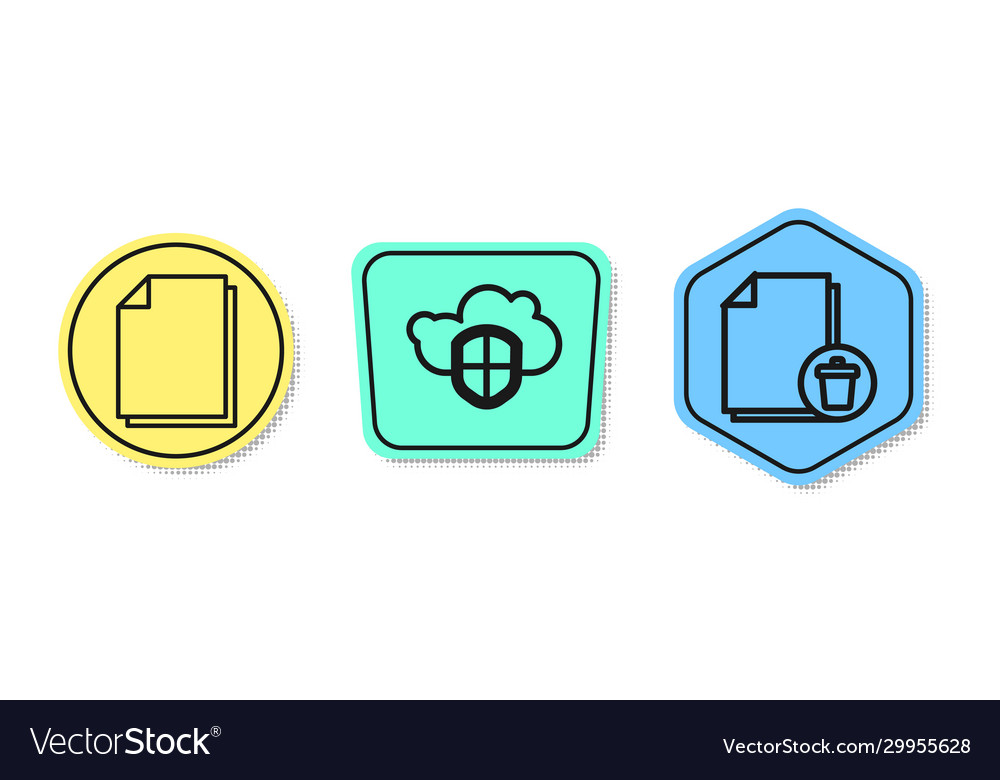 Set Line Document Cloud And Shield And Delete Vector Image