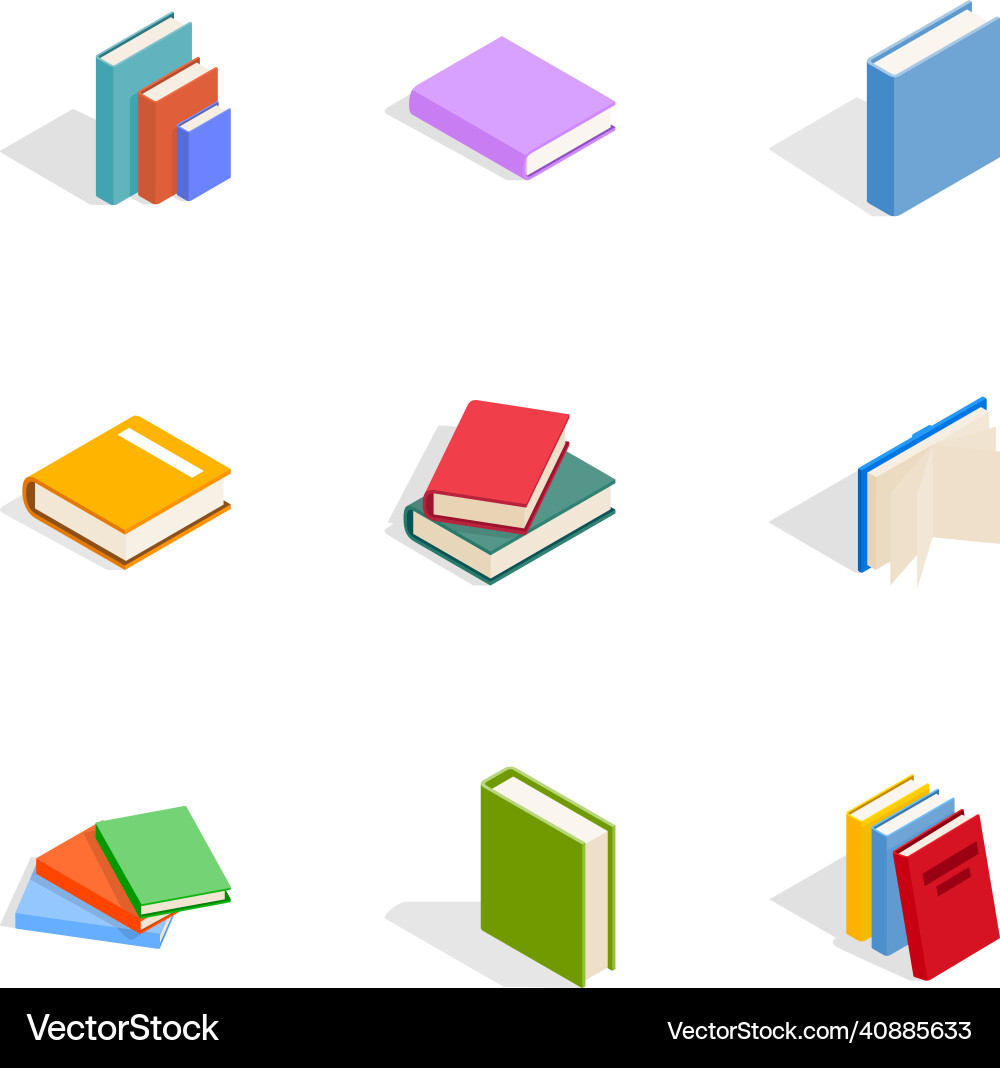 Books icons set isometric 3d style Royalty Free Vector Image