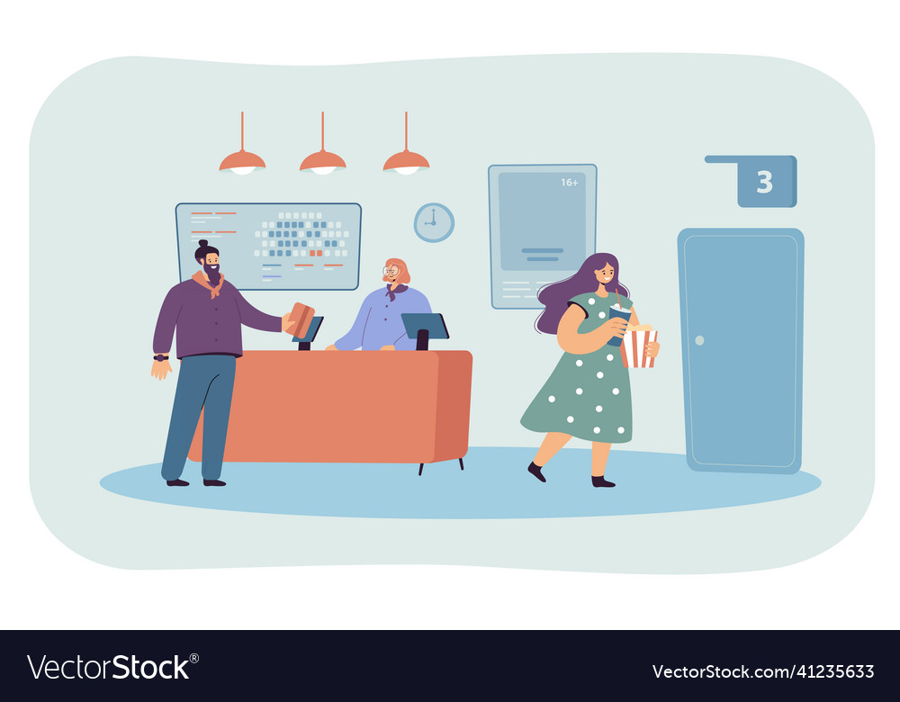 Cashier selling tickets for cinema show Royalty Free Vector