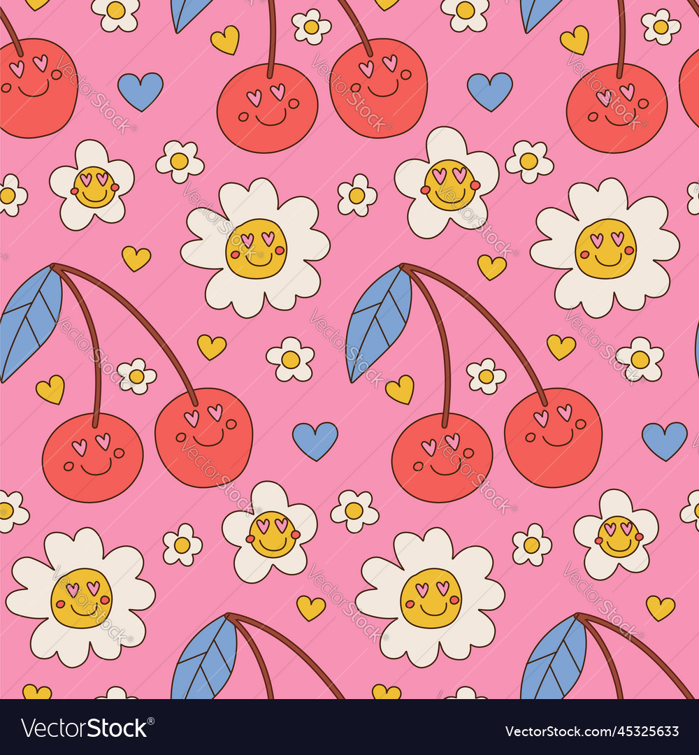 Groovy retro vintage valentine s day seamless Vector Image