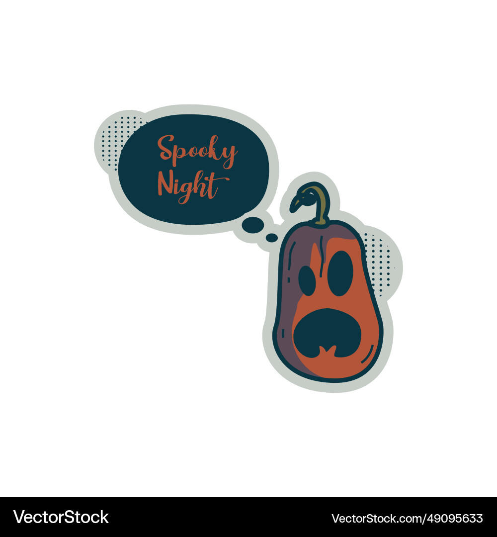 Halloween sticker pumpkin and bubble text spooky Vector Image