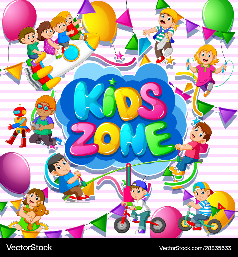 Kids zone template with kids Royalty Free Vector Image