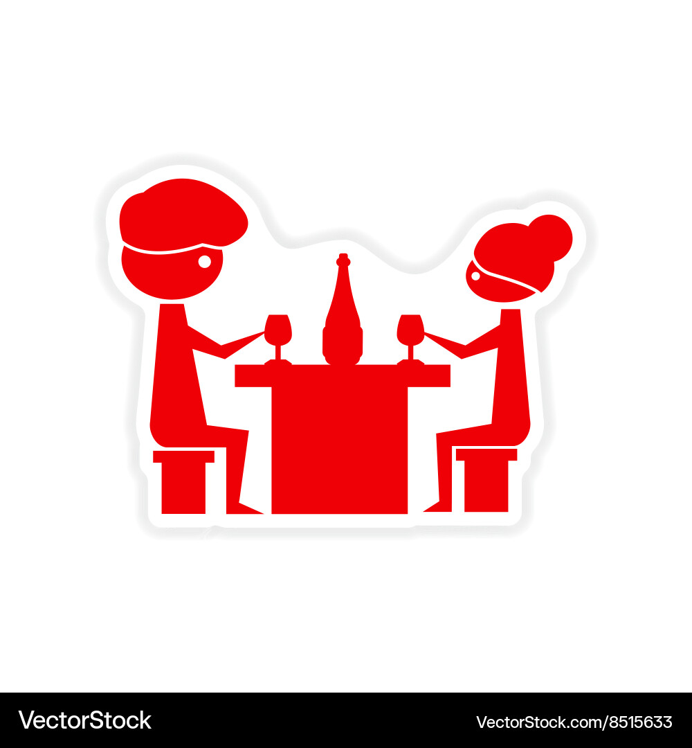 Paper sticker on white background couple romantic Vector Image